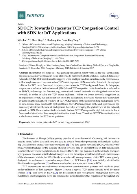 PDF SDTCP Towards Datacenter TCP Congestion Control With SDN For IoT Applications