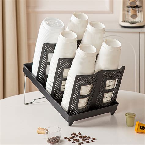 Plastic Cup Organizer Rack With Bracket 6 Compartment Dispenser Holds 120 Cups Space Saving