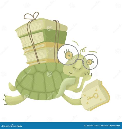 Turtle Reading A Book Isolated Coloring Page Cartoon Vector