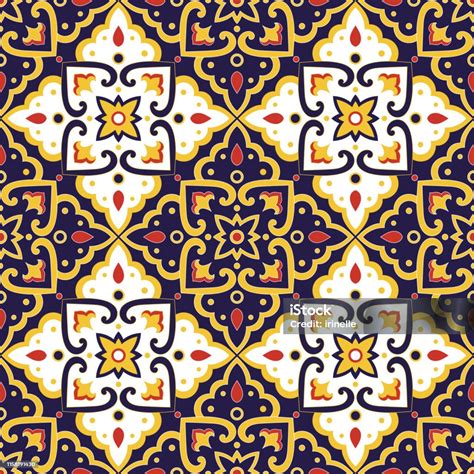 꽃 장식품과 원활한 이탈리아 타일 패턴 벡터 포르투갈어 Azulejos 멕시코 탈라베라 스페인어 또는 시칠리아 마졸리카 모자이크 텍스처 도예에 대한 스톡 벡터 아트 및 기타