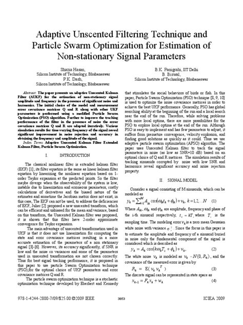 Adaptive Unscented Filtering Technique And Particle Swarm Optimization