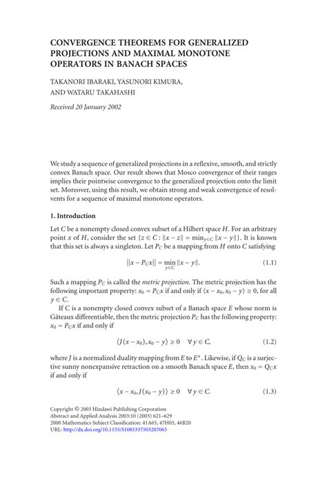 Pdf Convergence Theorems For Generalized Projections And Maximal Monotone Operators In Banach