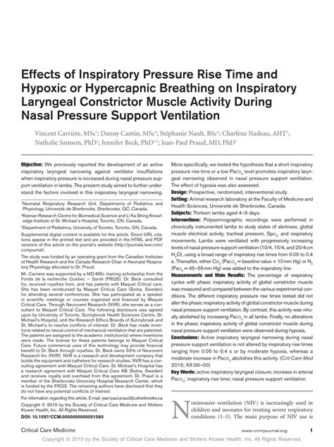 Pdf Effects Of Inspiratory Pressure Rise Time And Hypoxic Or