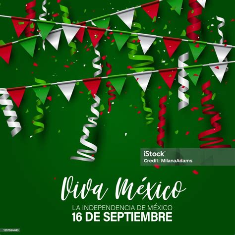 독립기념일 비바 멕시코 9월 16일 국경일 애국 디자인 개념 녹색 흰색 빨간색 멕시코 국기 색상 번팅 벡터 그림입니다 멕시코에 대한 스톡 벡터 아트 및 기타 이미지 Istock