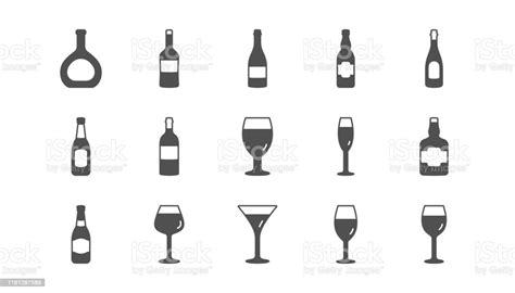 병 아이콘입니다 맥주 음료 와인 잔 및 위스키 병 클래식 아이콘 세트입니다 벡터 0명에 대한 스톡 벡터 아트 및 기타 이미지 0명 고급 기념일 Istock