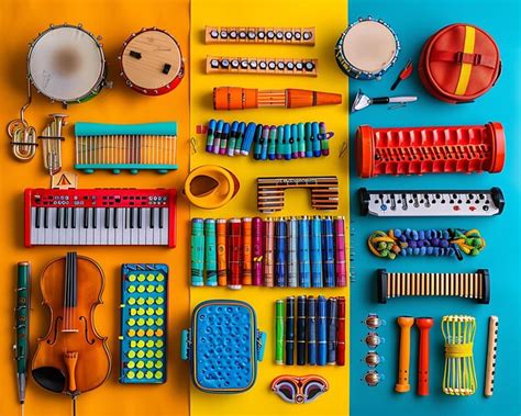 Musical Instruments Laid Out In A Colorful Classroom Premium Ai Generated Image