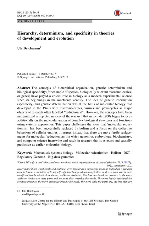 PDF Hierarchy Determinism And Specificity In Theories Of Development And Evolution