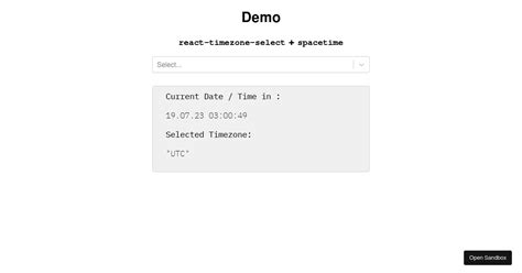 React Timezone Select Usage Spacetime Forked Codesandbox