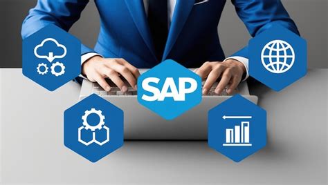 A Businessman Working On A Laptop Computer With Sap Software Premium