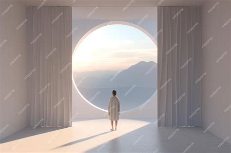 현대 건축 3d 렌더에서 모델의 추상 미니멀 아트 디자인 프리미엄 벡터