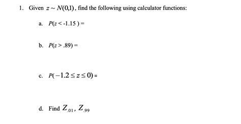 solved 1 given z∼n 0 1 find the following using