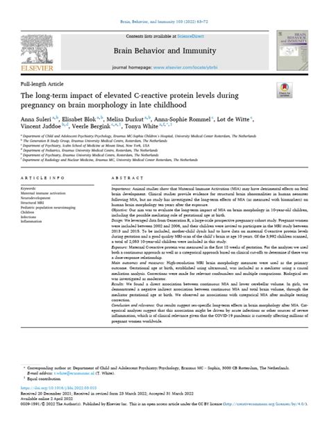 The Long Term Impact Of Elevated C Reactive Protein Levels During