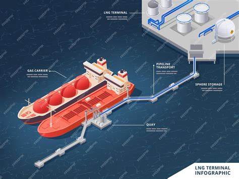 Free Vector Lng Terminal Isometric Infographics With Gas Carrier Quay Pipelines Sphere Storage