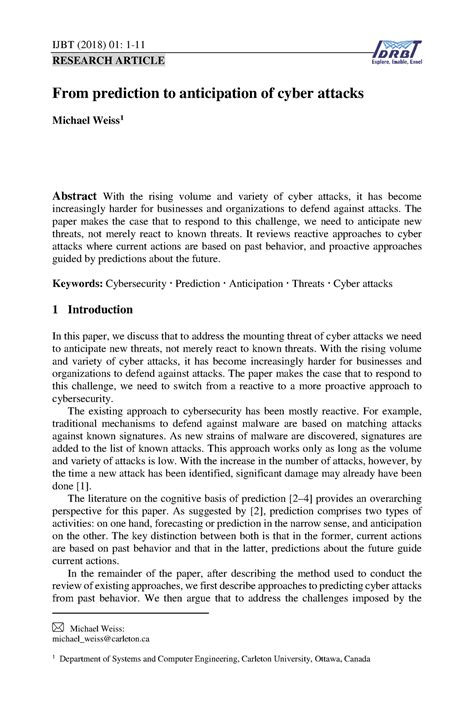 from prediction to anticipation of cyber attacks research article
