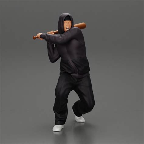 3d Printable Gangster Homie In Hoodie Holding Baseball Bat Ready For A