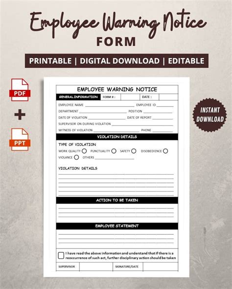 Employee Warning Notice Form Employee Disciplinary Notice Employee