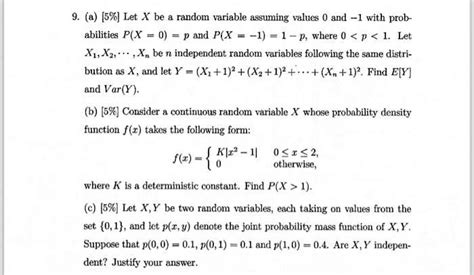 Solved 9 A 5 Let X Be A Random Variable Assuming Values 0 And 1