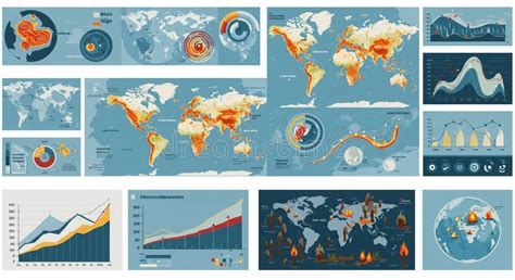 A Collection Of Infographics Featuring Global Maps With Data Analytics Visualizations Stock