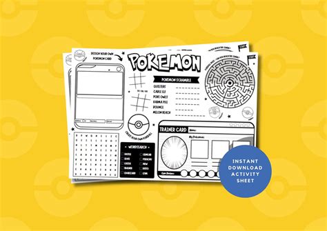 Pokémon Inspired Printable Activity Sheet Placemat Pokémon Colouring
