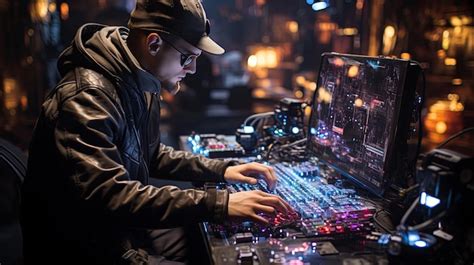 Premium Photo Futuristic Businessman Working On Coding And Software