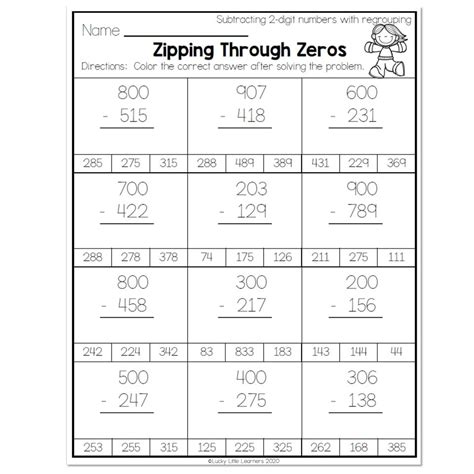 2nd Grade Math Worksheets 3 Digit Subtraction With Regrouping