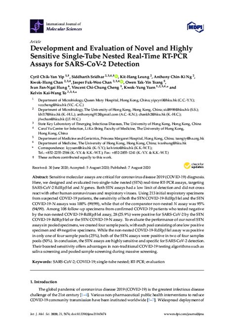 Pdf Development And Evaluation Of Novel And Highly Sensitive Single Tube Nested Real Time Rt