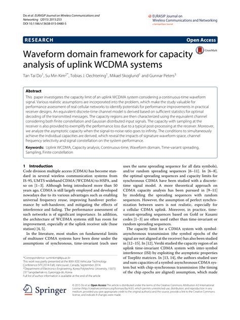 Pdf Waveform Domain Framework For Capacity Analysis Of Uplink Wcdma Systems