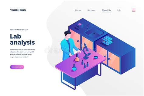 Lab Analysis Isometric Landing Page Template Cartoon Medical Worker Doing Laboratory Tests Stock
