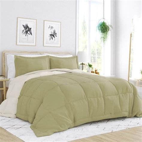 Kingcal King 3 Piece Microfiber Reversible Comforter Set In Sage Green