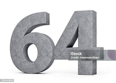 3d 콘크리트 번호 64 64 손가락 흰색 배경에 회색 콘크리트 돌로 만든 3d 일러스트 0명에 대한 스톡 사진 및 기타 이미지 0명 3차원 형태 개념 Istock
