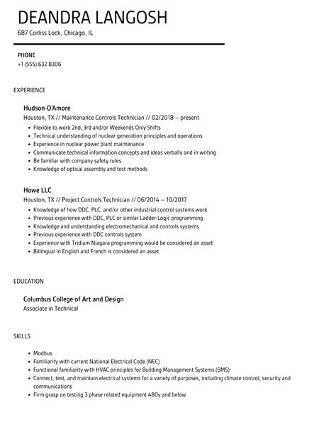 Controls Technician Resume Samples Velvet Jobs