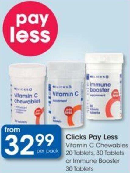 Clicks Vitamin C Chewables 20 30 Tablets Or Immune Booster 30 Tablets Offer At Clicks