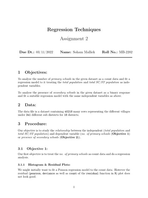 Regression Techniques Assignment 2 Pdf Regression Analysis Errors And Residuals