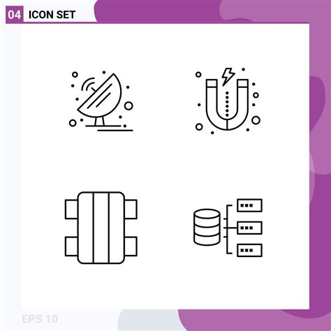 Set Of 4 Modern Ui Icons Symbols Signs For Antenna Game Satellite Dish