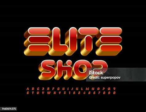 벡터 럭셔리 로고 엘리트 상점입니다 3d 빨간색과 금색 알파벳 문자 및 숫자 세트 광고에 대한 스톡 벡터 아트 및 기타 이미지