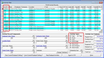 Activity Filter Public Works ToolTip