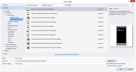 C No Windows Phone Project Template Found Stack Overflow