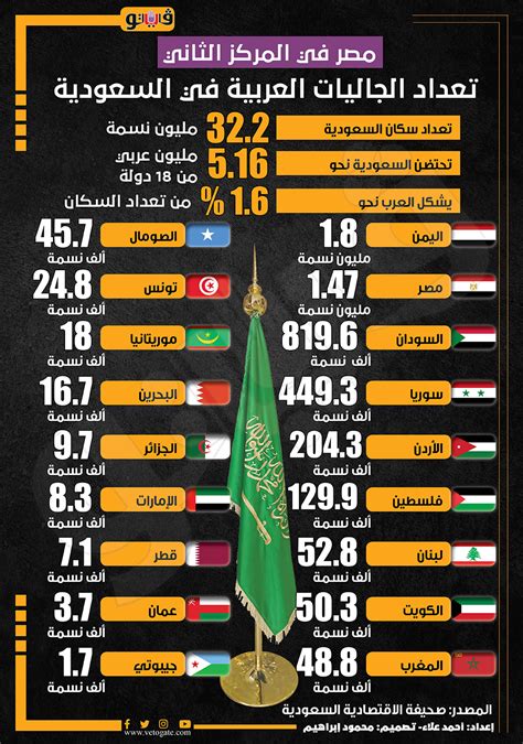 مصر في المركز الثاني، تعداد الجاليات العربية في السعودية انفوجراف