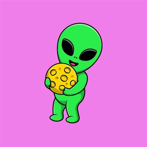 귀여운 외계인 지주 달 만화 벡터 아이콘 일러스트 레이 션 프리미엄 벡터