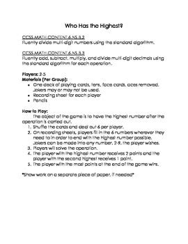 Decimal Operations Game By Miss Mathophile TPT