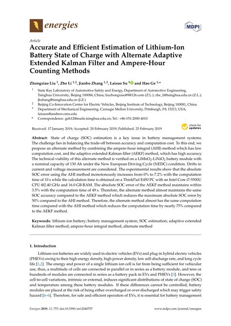 Pdf Accurate And Efficient Estimation Of Lithium Ion Battery State Of