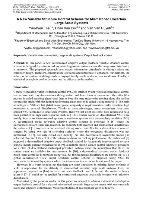 A New Variable Structure Control Scheme For Mismatched Uncertain Large
