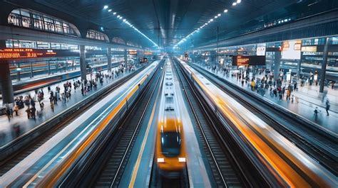 A Bustling Train Station With Modern Highspeed Train Urban Commuting Premium Ai Generated Image