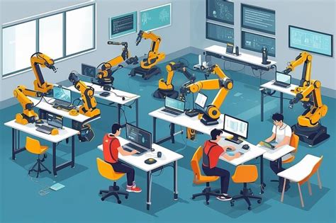 Robotics Lab With Programming Vector Robotic Arms Tasks Premium Ai Generated Image