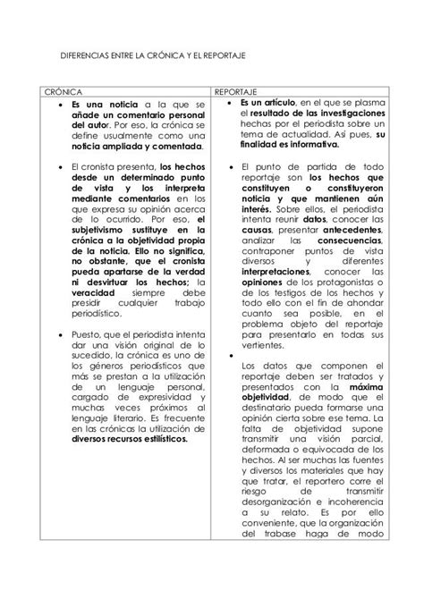Diferencias Entre La Crónica Y El Reportaje