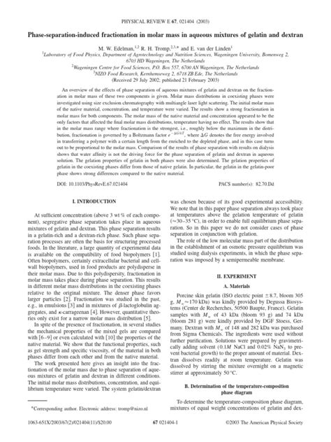 2003 Phase Separation Induced Fractionation In Molar Mass In Aqueous