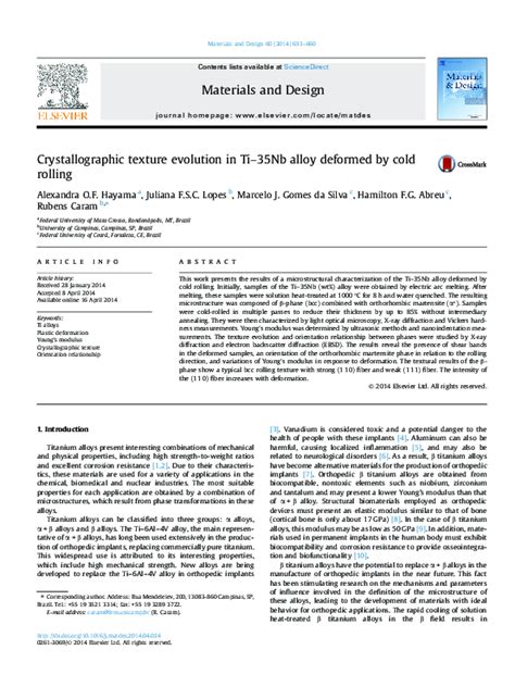 Pdf Crystallographic Texture Evolution In Ti 35nb Alloy Deformed By Cold Rolling
