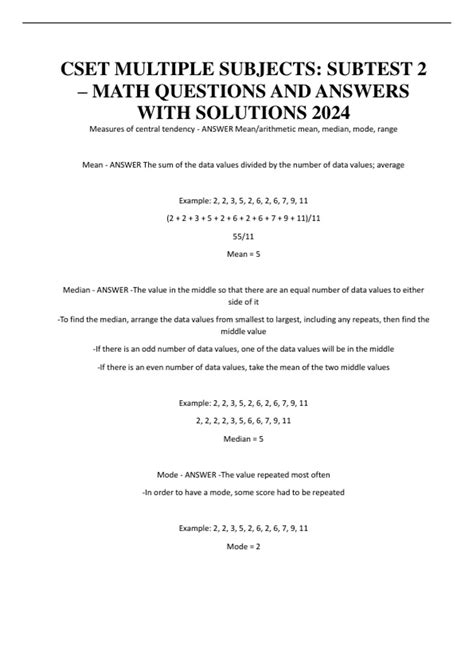 Cset Multiple Subjects Subtest 2 Math Questions And Answers With Solutions 2024 Cset