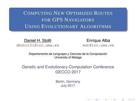 Computing New Optimized Routes For Gps Navigators Using Evolutionary Algorithms Ppt