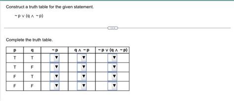 Solved Construct A Truth Table For The Given Statement Chegg